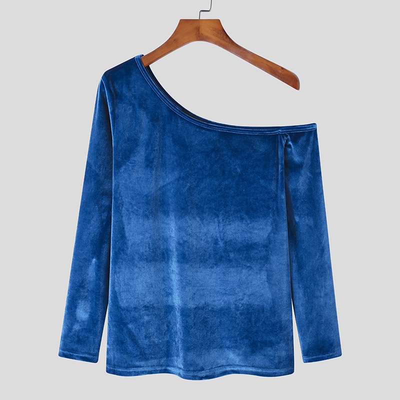 INCERUN Men Winter Velvet Off Shoulder Long Sleeve Solid Color Warm ...