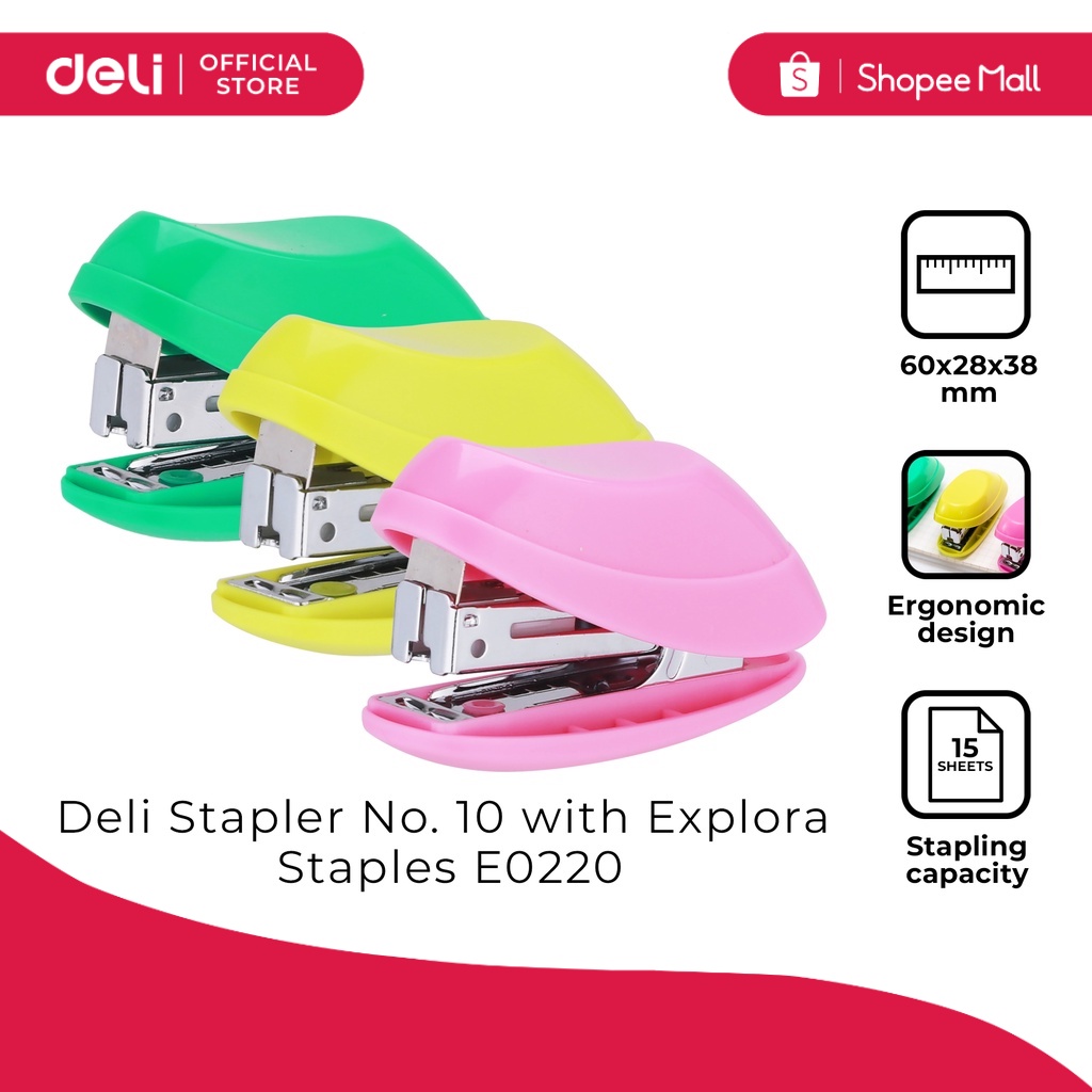 Deli E0220 - Stapler No. 10 with staples Explora (1PC) [7527220YE] | Shopee Philippines