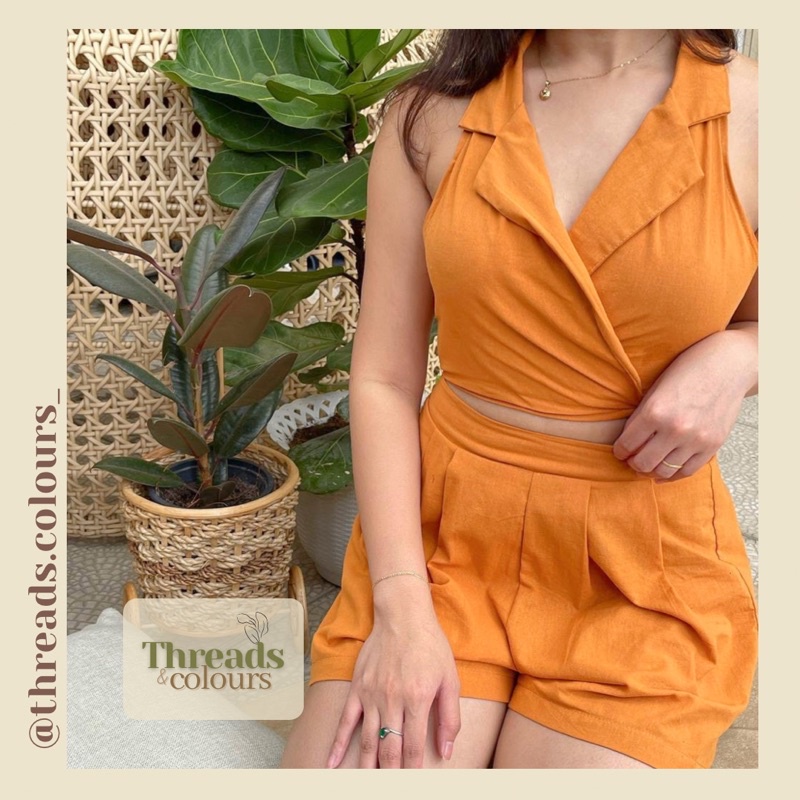 Threads & Colours | SOLEIL | Collared Backless String Top with Pleated ...