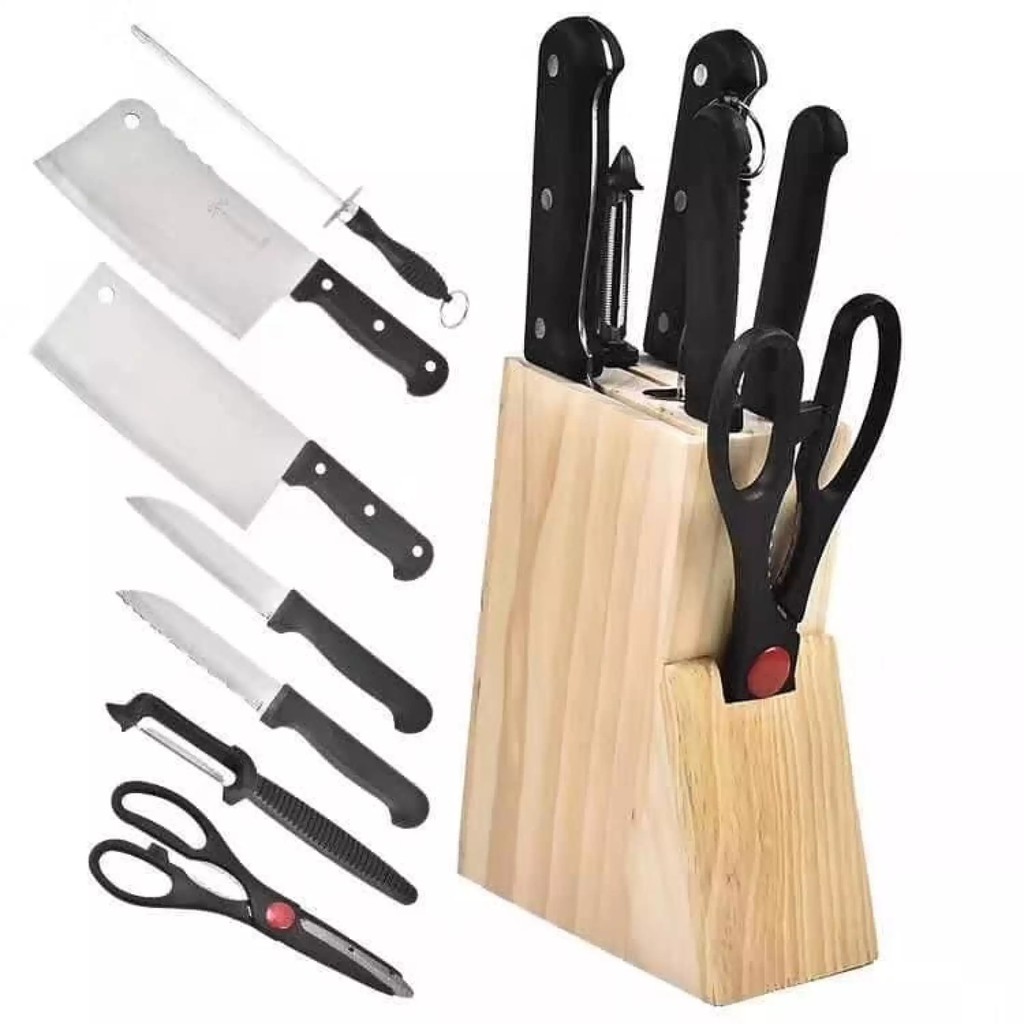 7Pcs Kitchen Knife Set with Stand (Black) | Shopee Philippines