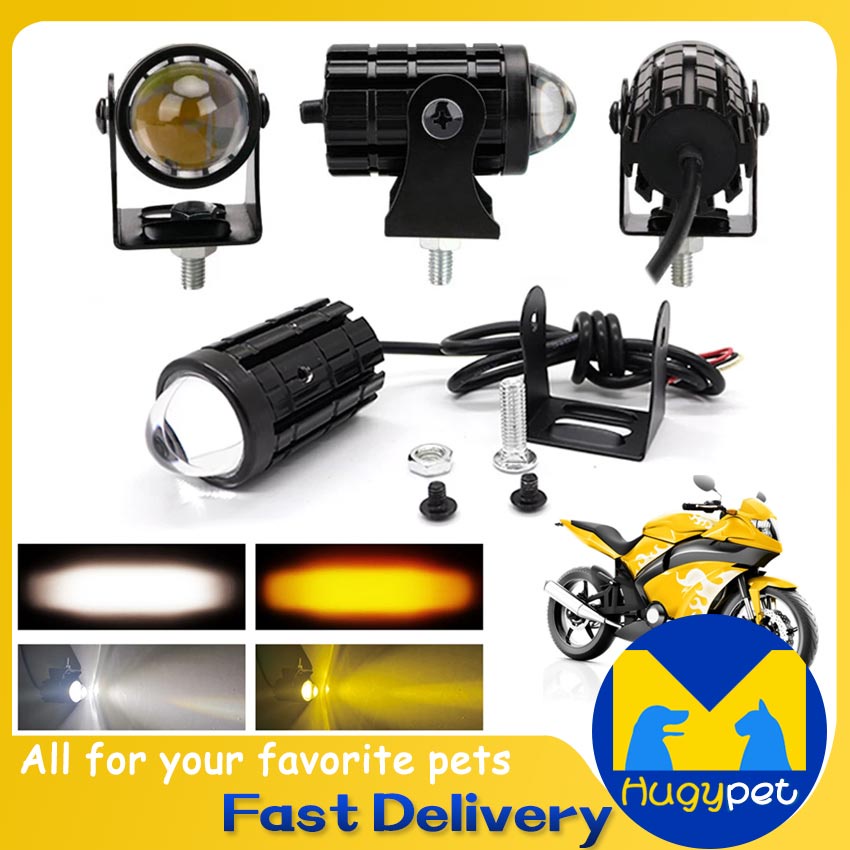 Motorcycle LED Spotlight mini lights Bulbs Projector Lens Dual Color ...