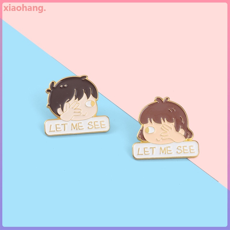 LET ME SEE Enamel Pins Cute Couple Boy Girl Gesture Bag Brooches Lapel ...