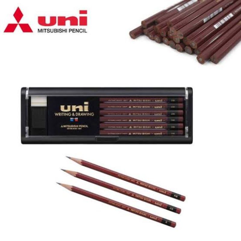 Uni Mitsubishi Series Wooden Pencil Stationary box build in rubber 2H ...
