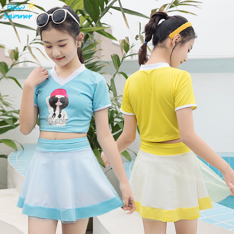 Ready Stock Children Girls Swimming 2023 Split 10-13 Years Old Boxer ...