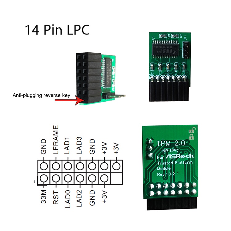 TPM2.0 Security Module SPI 14 Pin LPC 14/18/20 Pin Motherboards Card ...