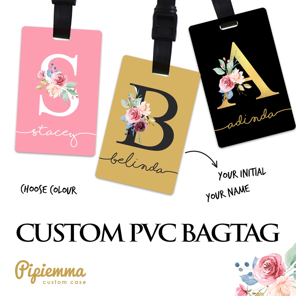 GANTUNGAN Custom PVC Initial Bagtag Flower Suitcase Bag Hanger Travel ...