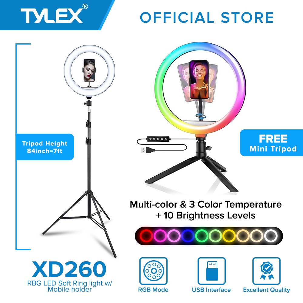 Tylex XD260 26CM Selfie RGB Ring light w/ Mobile Holder Bracket Multi ...