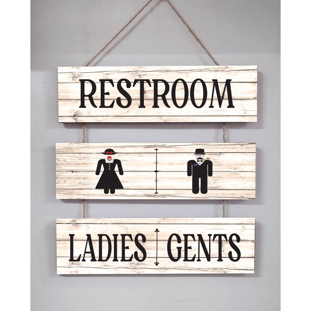 Restroom Signs Hanging Wood Signs Wall Decor Home Décor Rustic Retro ...