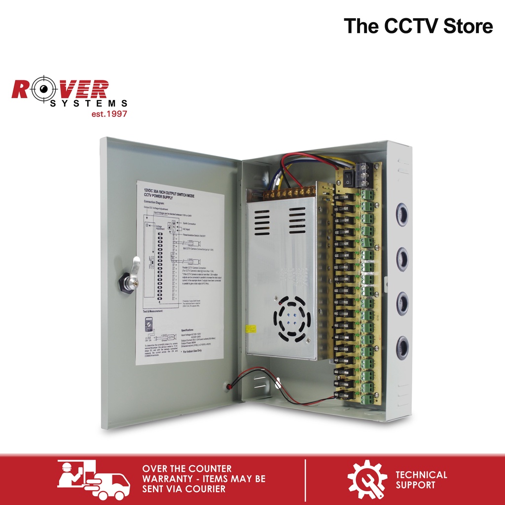 CCTV Multi-Way Power Supply with Metal Enclosure DC 12V 30A 360W (18Ch ...