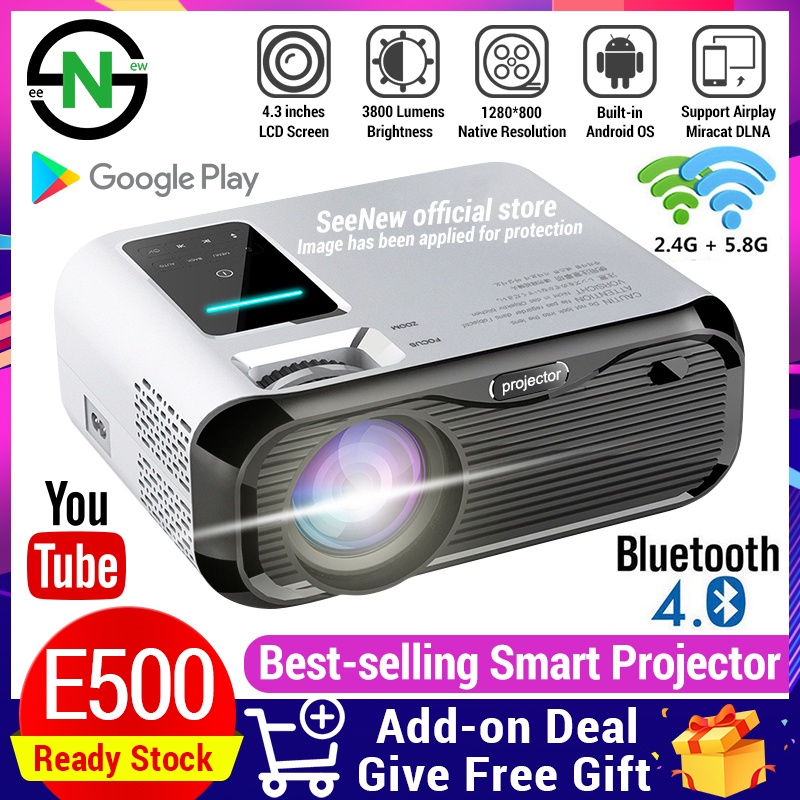 【Sales Champion】SeeNew E500 Mini Portable LED Projector Full HD 1280 ...