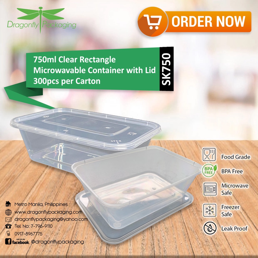 [Wholesale] Dragonfly 750ml Clear Rectangular Container with Lid 300pcs ...