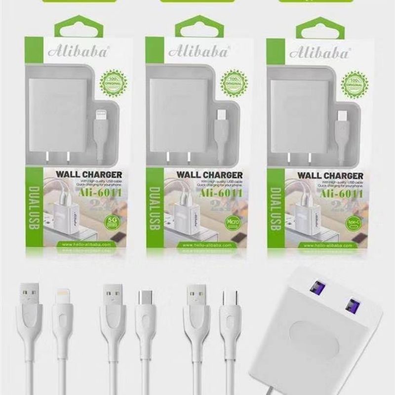 Alibba Ali - 6011 Fast Charger 18W 2.4A Dual USB Port Charger with USB ...