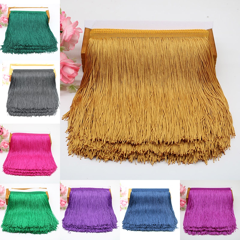 10Yards 20/30cm Long Lace Trim Tassel Fringe DIY Latin Dress Stage ...