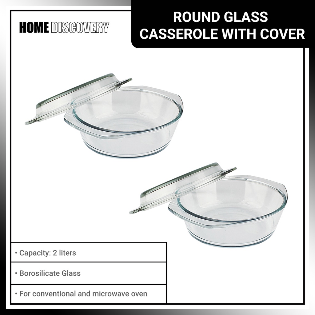 Home Discovery Round Casserole With Cover Borosilicate Glass Microwave ...