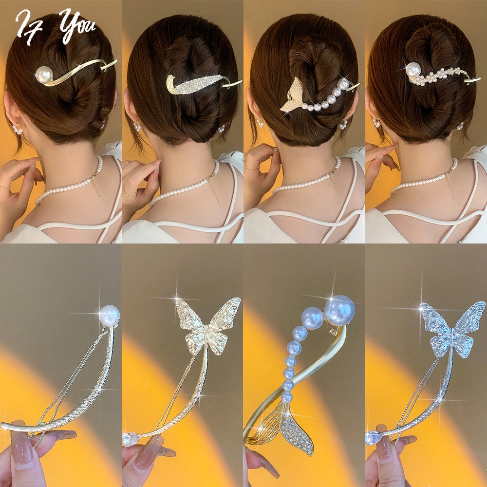 AY (CN) Fashion Pearl Crystal Frog Buckle Hair Clip Butterfly Fish Tail ...