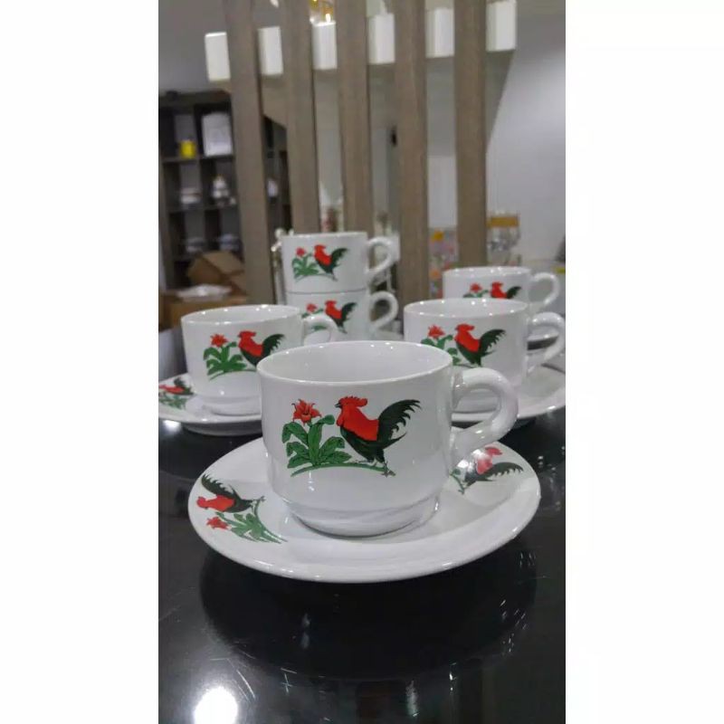Rooster Cup Set - Ceramic Tea Coffee Cup + Saucer 6 Sets | Shopee ...