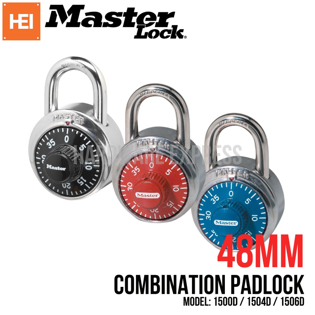 MASTER LOCK Combination Padlock 48mm (Black 1500D, Blue 1506D, Red ...