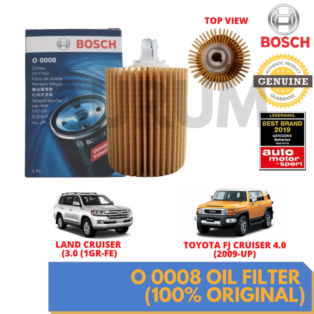 BOSCH Oil filter O0008 for TOYOTA Landcruiser 3.0 (1GR-FE) and Toyota ...
