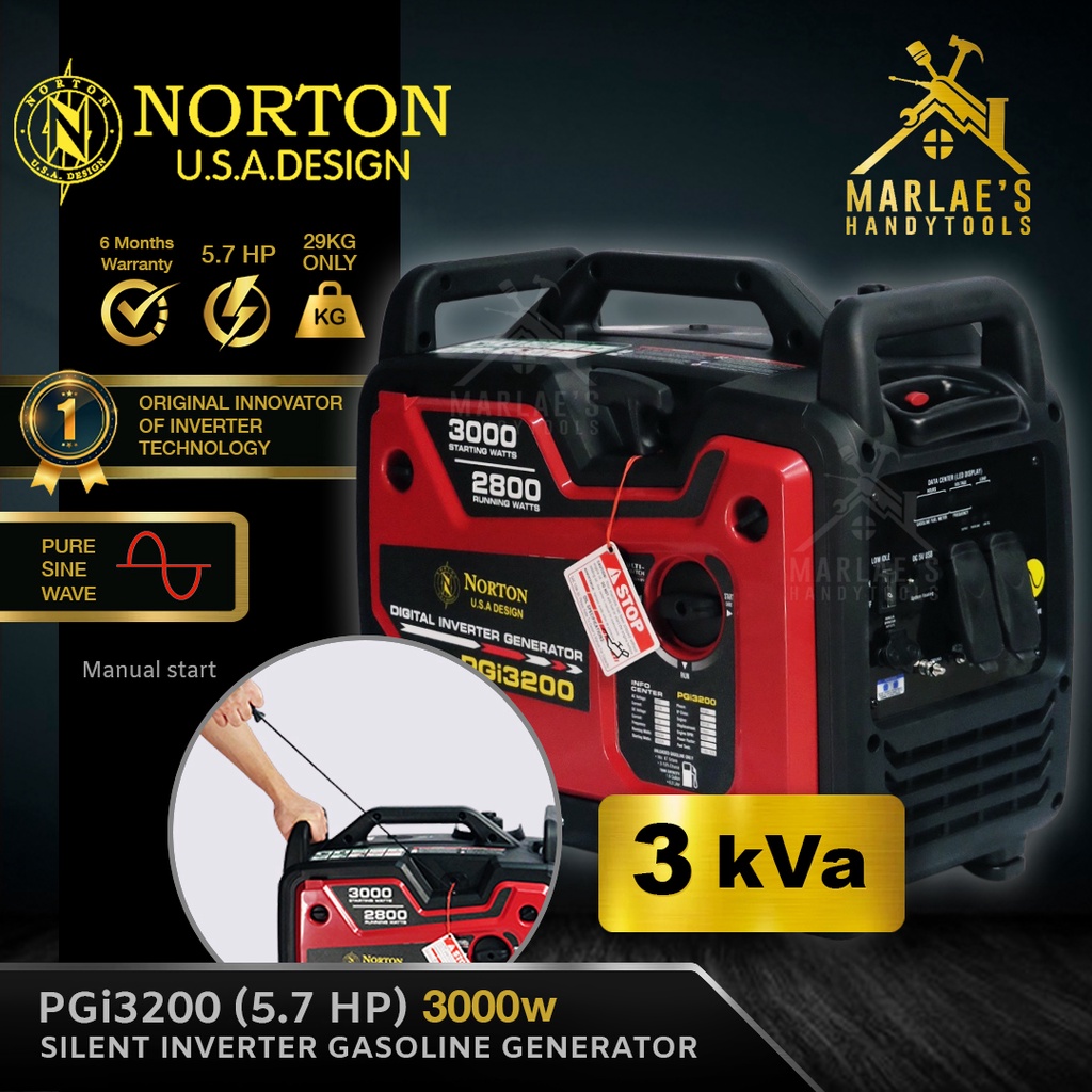 Norton Silent Inverter Gasoline Generator PGi3000 (3000W) | Shopee ...