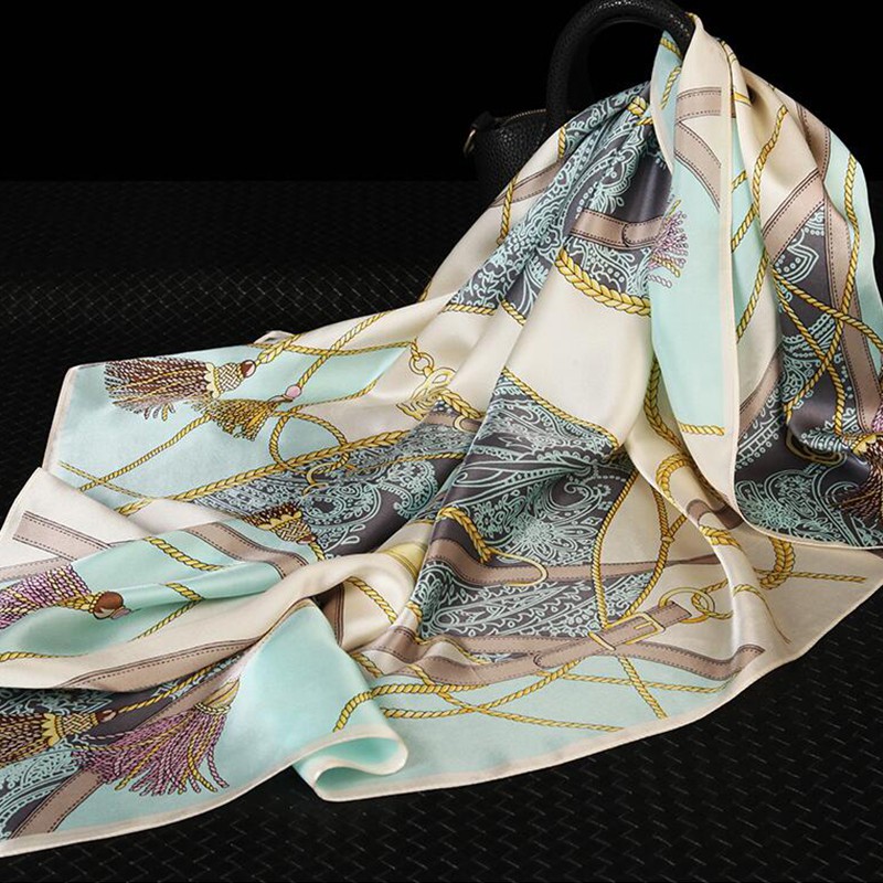 Silk Satin Women Hair Scarf Floral Print Handkerchief Shawls and Wraps ...