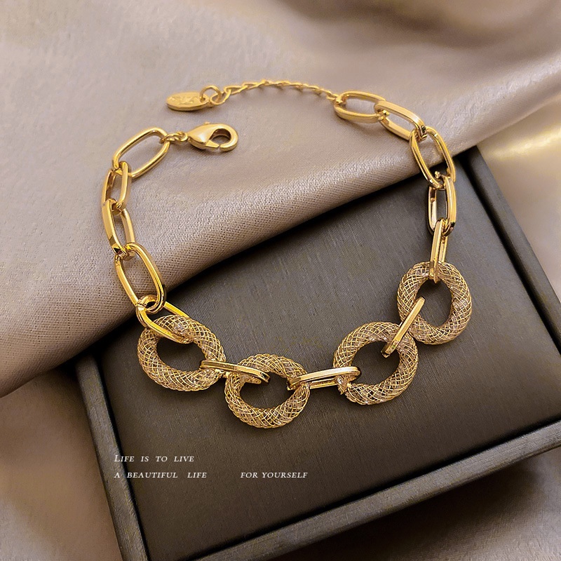 Korean Crystal Grid Chain Bracelet Metallic Niche Design Feel ...