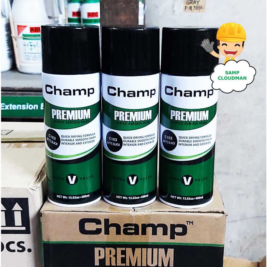 Champ Premium Spray Paints 400ml White Mattle Black Acrylic Aerosol ...