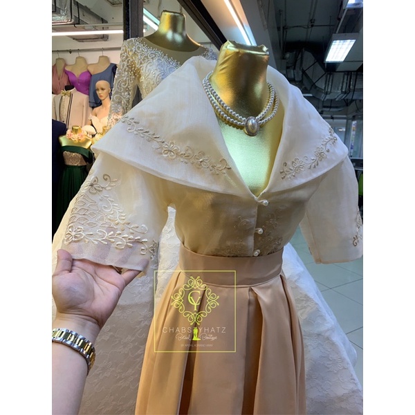 Filipiniana Maria Clara top with beige skirt | Shopee Philippines