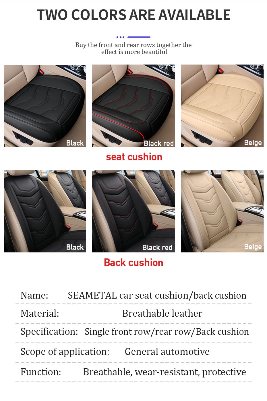 Seametal Car Seat Cover Pu Leather Protector Automotive Seats Cushion