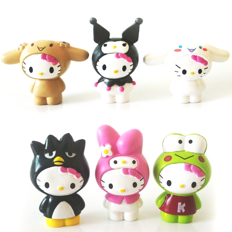 6pcs hello kitty miniature anime figures my melody kuromi model ...