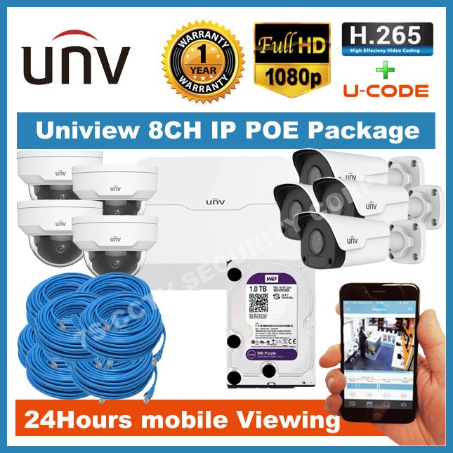Uniview 8CH POE IP CCTV Package 8Channel NVR 2MP Indoor and Outdoor ...