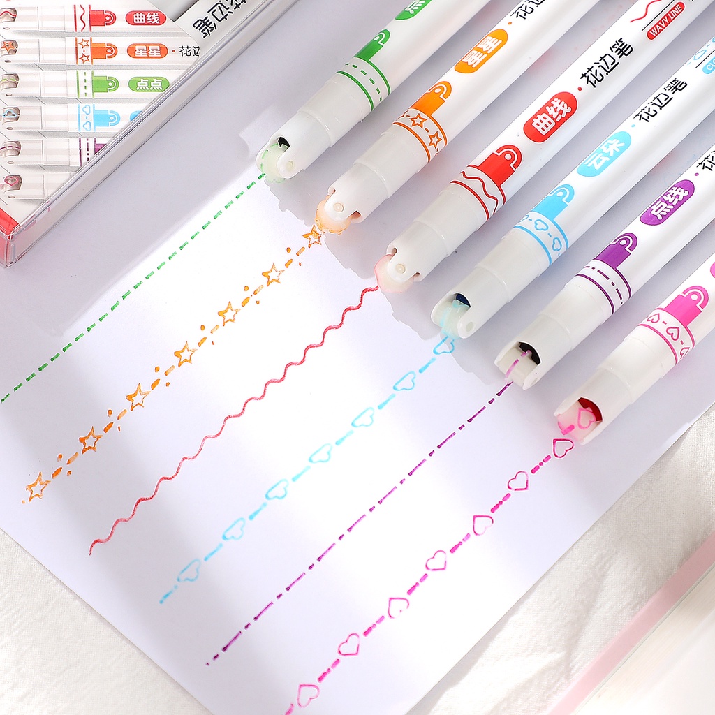 6Pcs/Set DIY Journal Decoration Roller Lace Marker Pens Cute Student ...