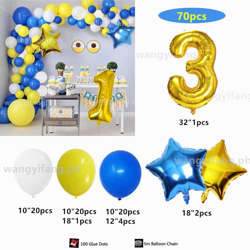 70Pieces Minions Theme Balloon Chain Dark Blue Yellow Balloon Garland ...