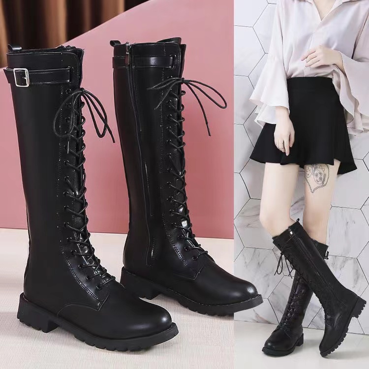 Long boots women's high Martin boots but knee boots lace up small ...