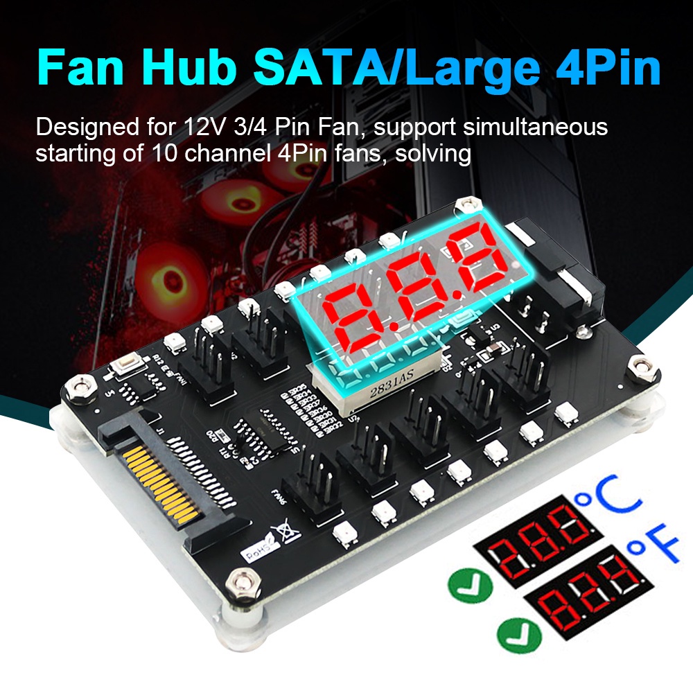 Brand New Fan Hub SATA/Large 4Pin Dual Interface Power Input To 10 Port ...