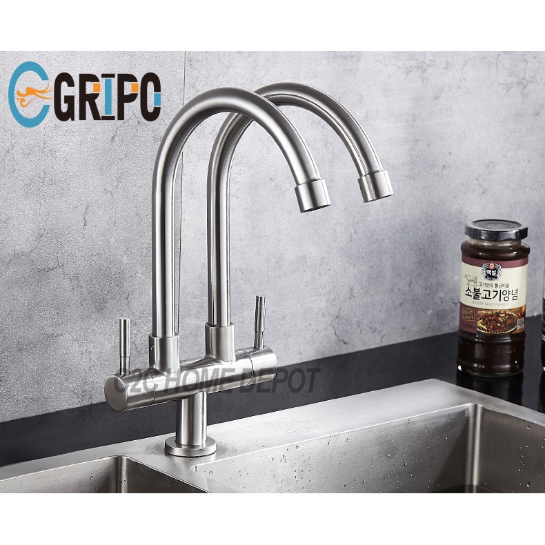 GRIPO 304 Stainless Double dragon dual water tap kitchen faucet 406HE ...