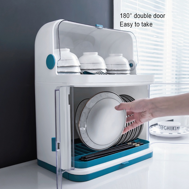 VIMI Dish Storage Box Plastic Dish Cabinet Dish Rack With Cover Plate ...