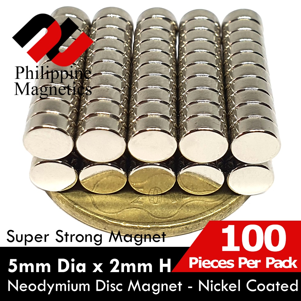 100 Piece 5mm Diameter x 2mm Thick Super Strong Neodymium Magnet. Ndfeb ...