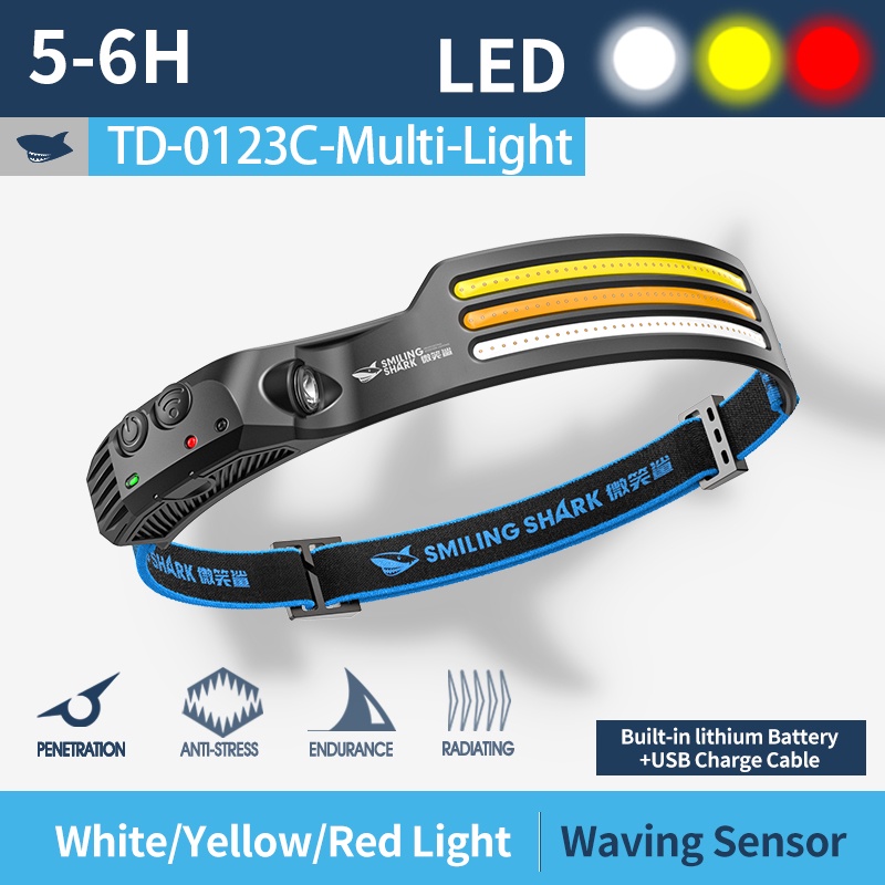 Smiling Shark Work Headlight COB LED USB Rechargeable Headlamp Sensor ...