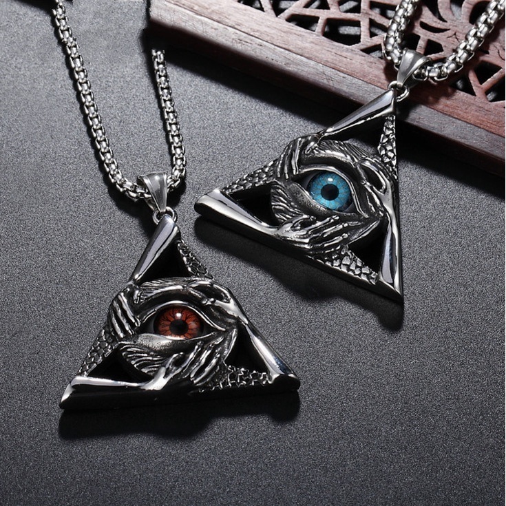 Hot Retro Personality Triangular Eye Masonic Men's Titanium Steel ...