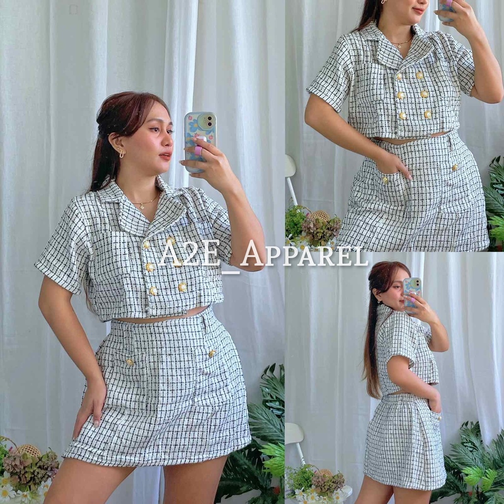 Janette Tweed Coordinates Coords Terno Blouse with Skirt | Shopee ...