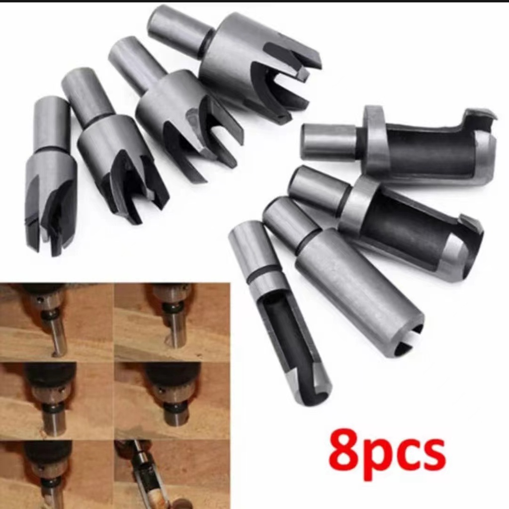 8pcs wood plug hole cutter set dowel maker cutting tools 10mm shank bit ...