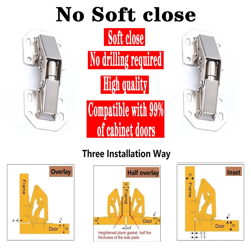 Hydraulic Soft Close Concealed Hinges Regular For Cabinet Diy C1.C2.C3 H1.H2.H3 Per Pairs ...