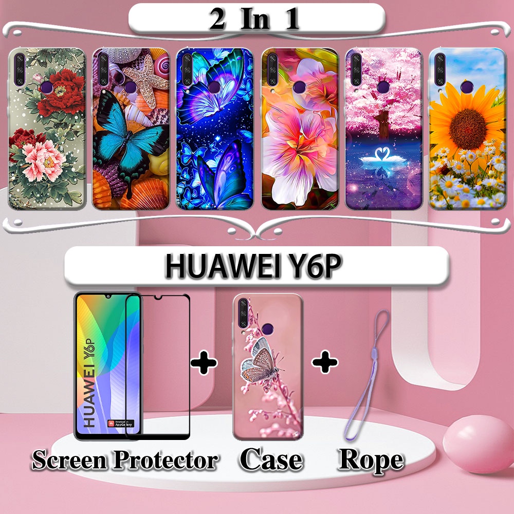 2 IN 1 HUAWEI Y6P Case with Tempered Glass Curved Ceramic Screen ...