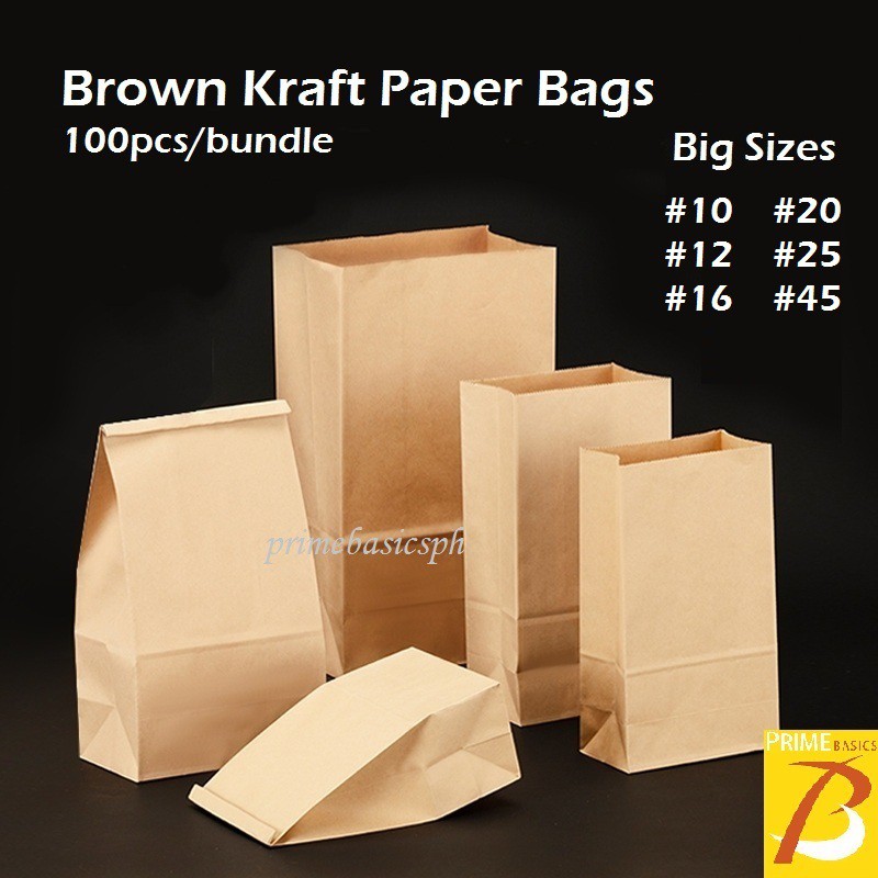 100pcs Kraft Paper Bags (#10 #12#16 #20 #25 #45) Big Sizes Brown Supot ...