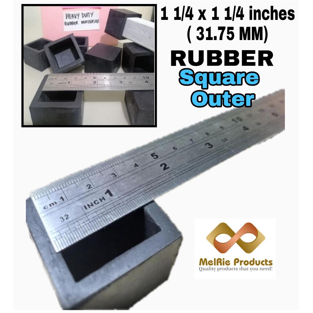 1 1/4 x 1 1/4 inches (31.75MM) SQUARE OUTER HEAVY DUTY Tubular Rubber ...