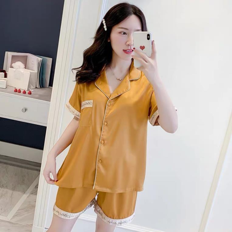 Pizama silk pajama set with thigh-high pattern and high-quality letter ...
