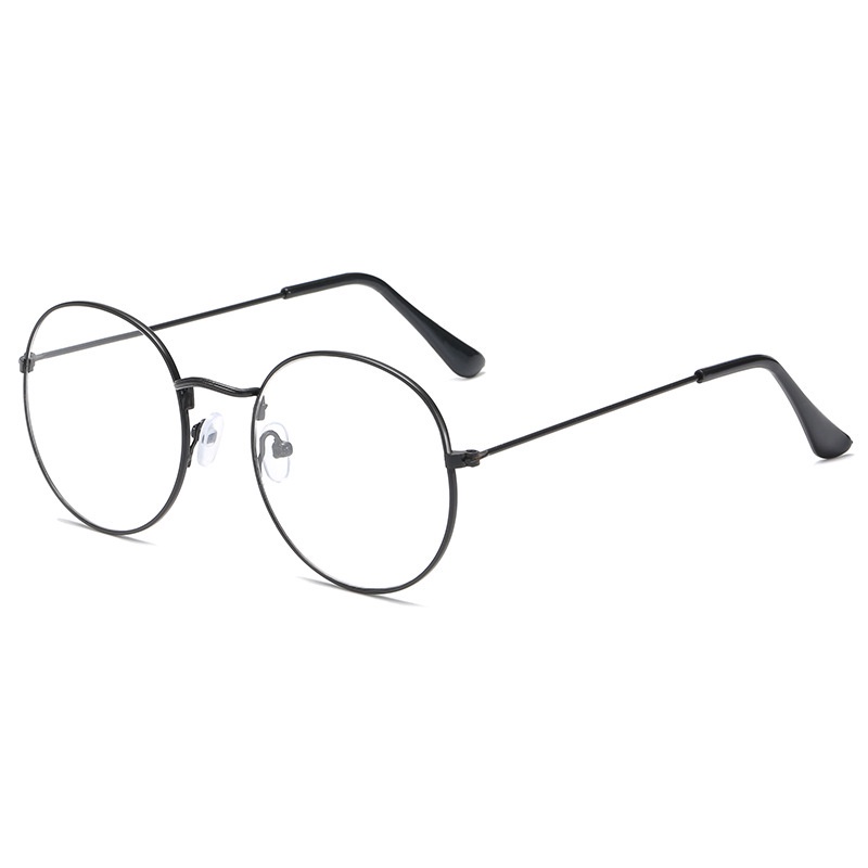 We Flower Retro Black Small Round Metal Frame Eyeglasses For Women Men ...