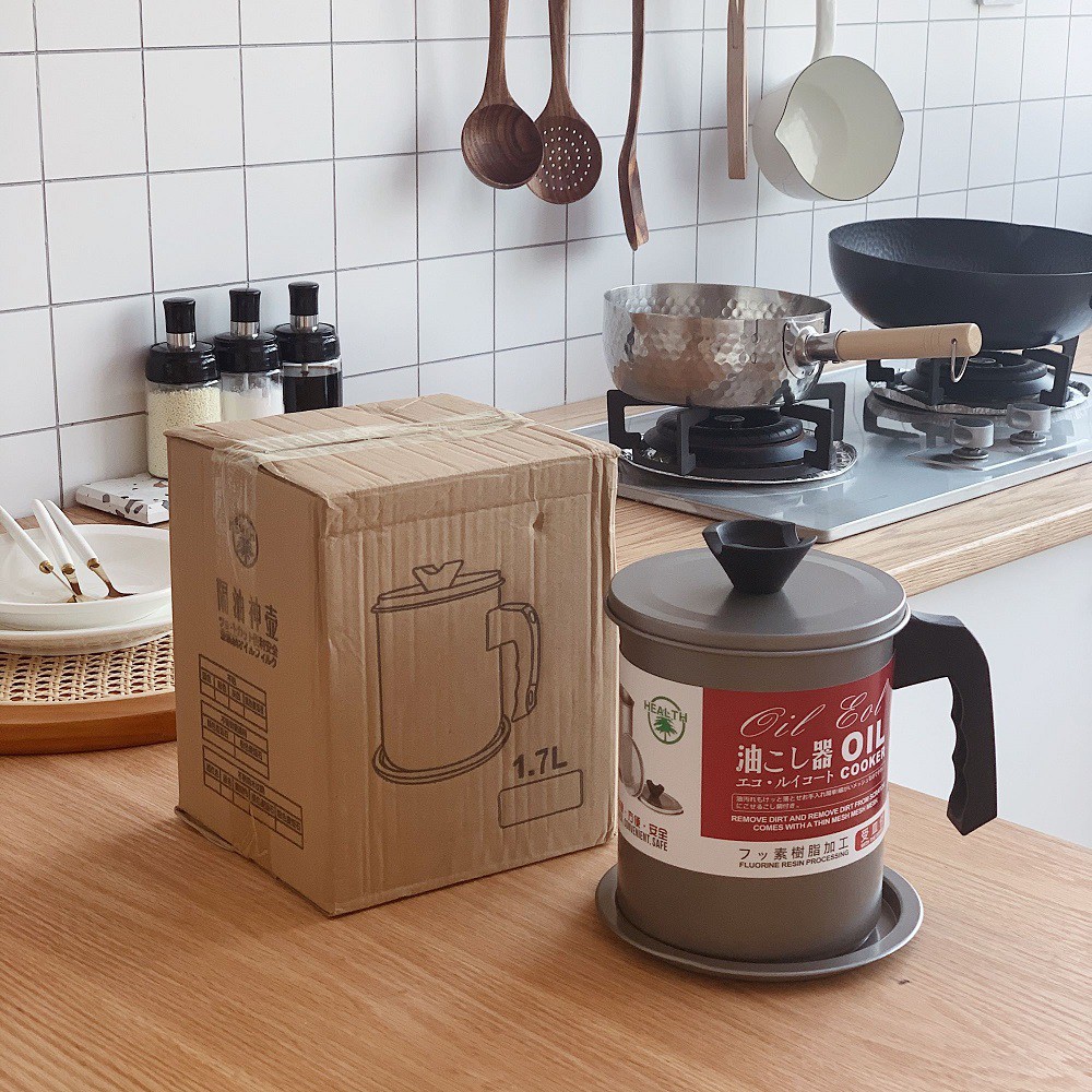 Japanese style oil pot Household stainless steel filter mesh oil pot ...