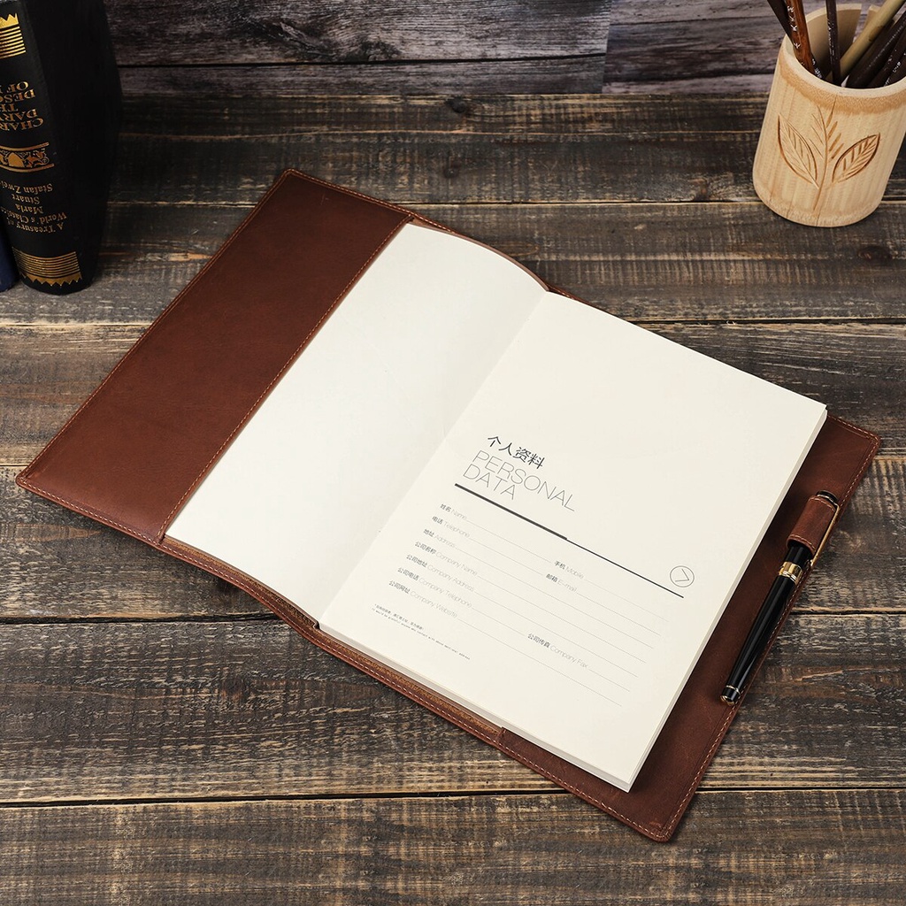 HIRAM Genuine Leather Book Cover for B5 A5 Notebook Leather Book Cover ...