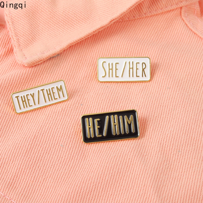 Creative Simple Pronouns Enamel Pins Black White SHE/HER Brooch Lapel Pin Badges Funny Jewelry ...